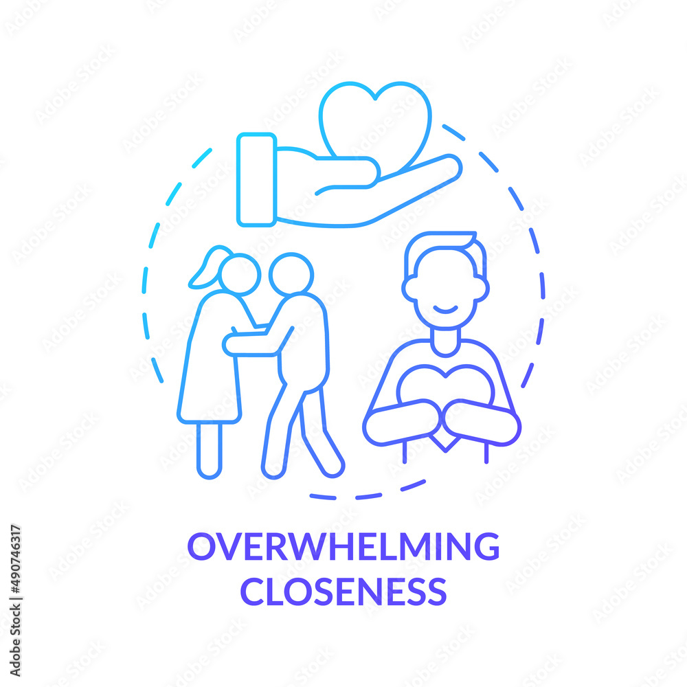 Overwhelming closeness blue gradient concept icon. Emotional ...