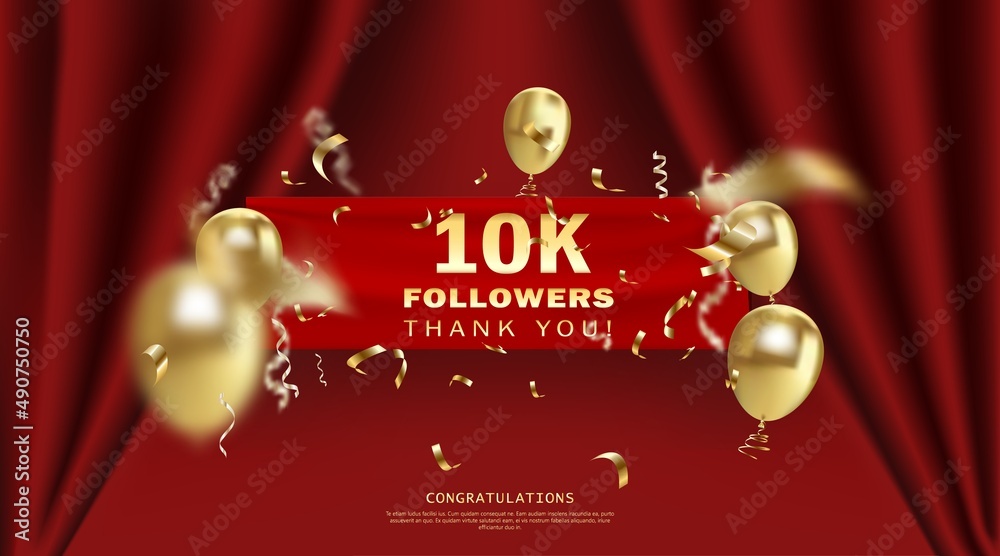 Thank you followers template with 10K golden sign and glossy balloons ...