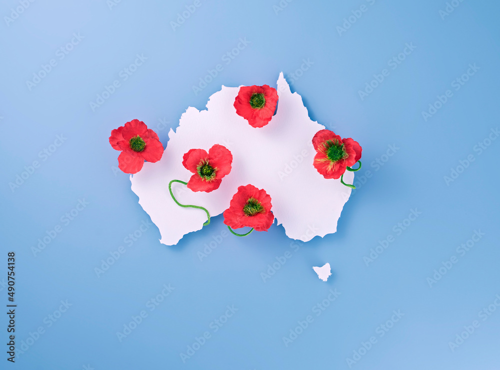 Anzac day. Remembrance day poppy symbol with paper cross. Australia and ...