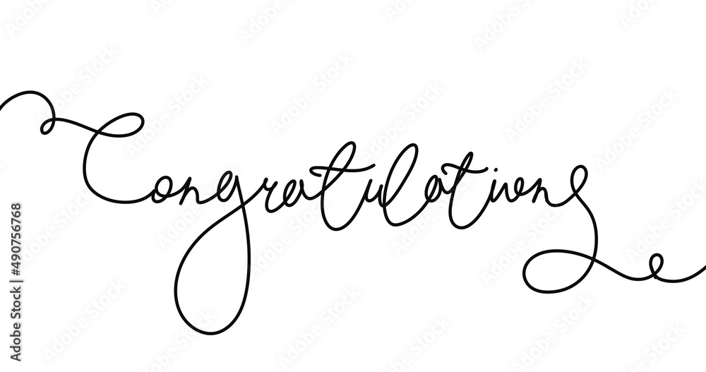 Appearing handdrawn text Congratulations.Animation of continuous one ...