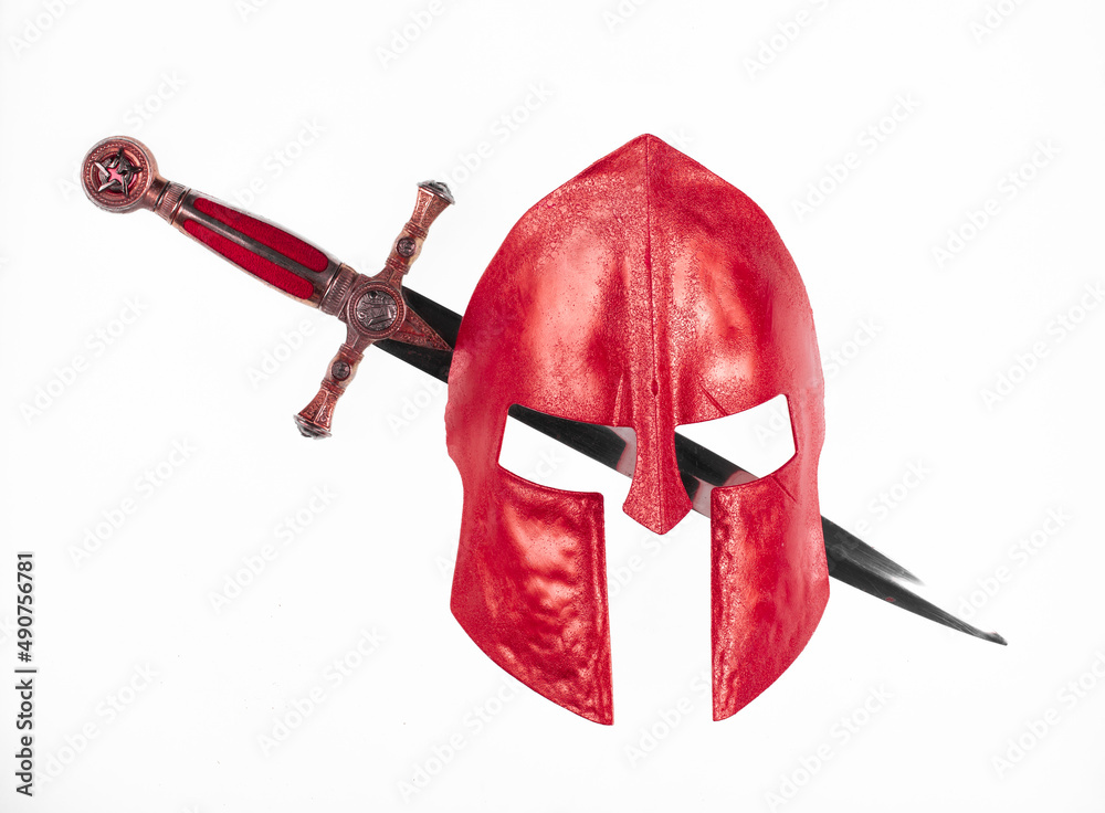 red spartan helmet isolated on white background Stock Photo | Adobe Stock