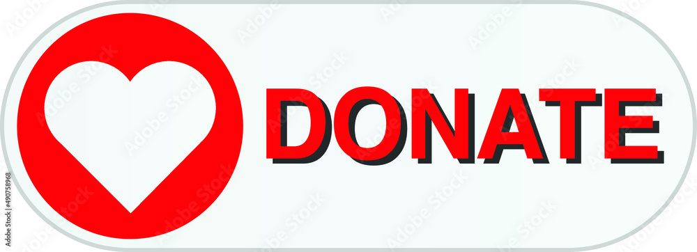 Donate button icon. Red button with red heart for your website ...