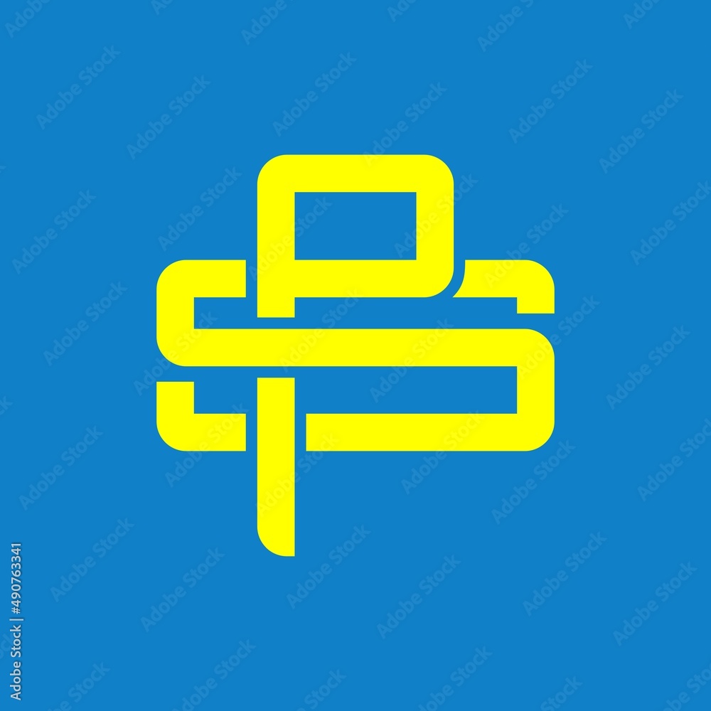 SP, PS, monogram logo overlapping, golden yellow color on a red ...