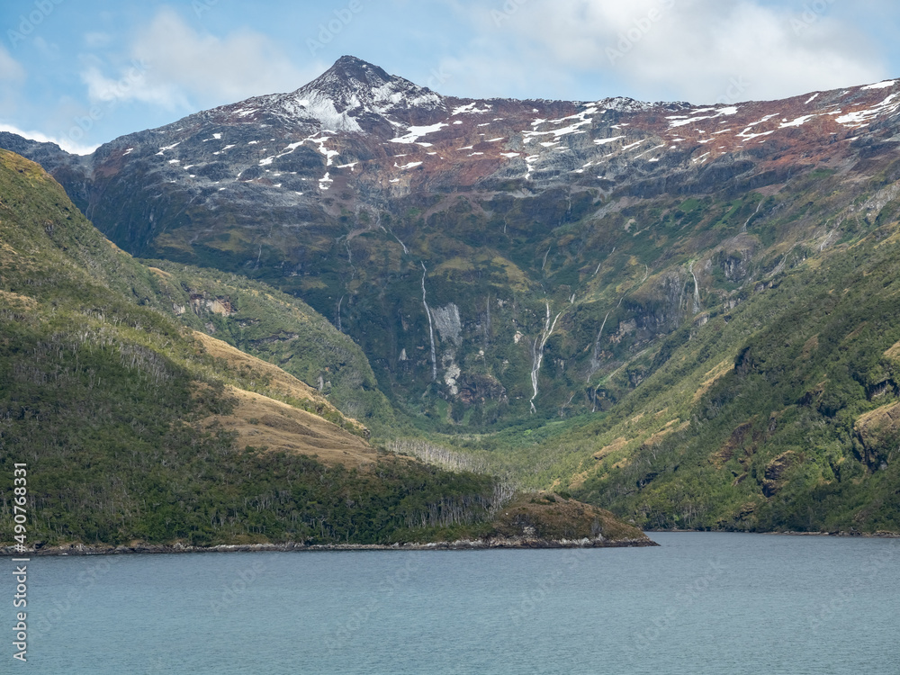 Stunning glaciers and waterfalls along the Beagle Channel, a strait in ...