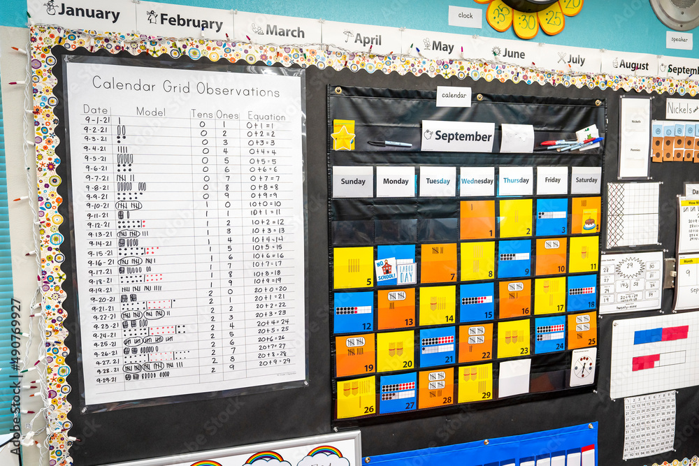 Chart, Calendar n wall in classroom at school Stock Photo | Adobe Stock