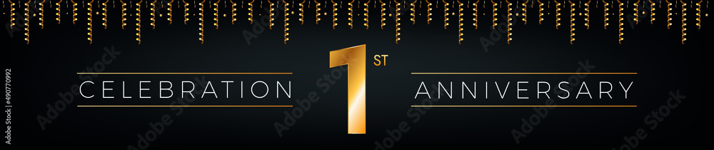 1st anniversary. One year birthday celebration horizontal banner with ...