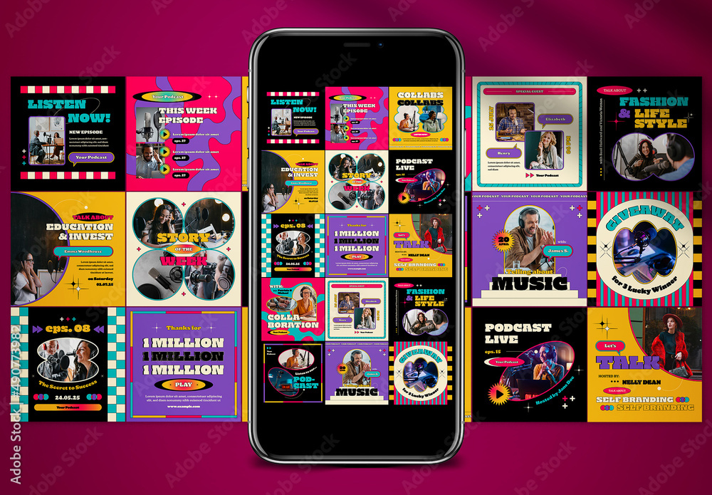 Instagram Podcast Post and Story Layout Stock Template | Adobe Stock