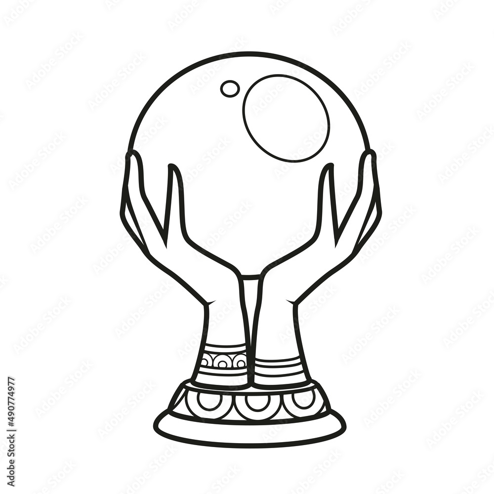 Magic ball Magic ball on a tall stand from hands outlined for coloring ...