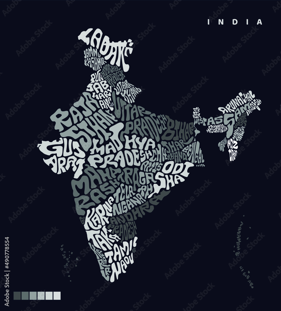 India map with all indian states typography illustration. India map ...
