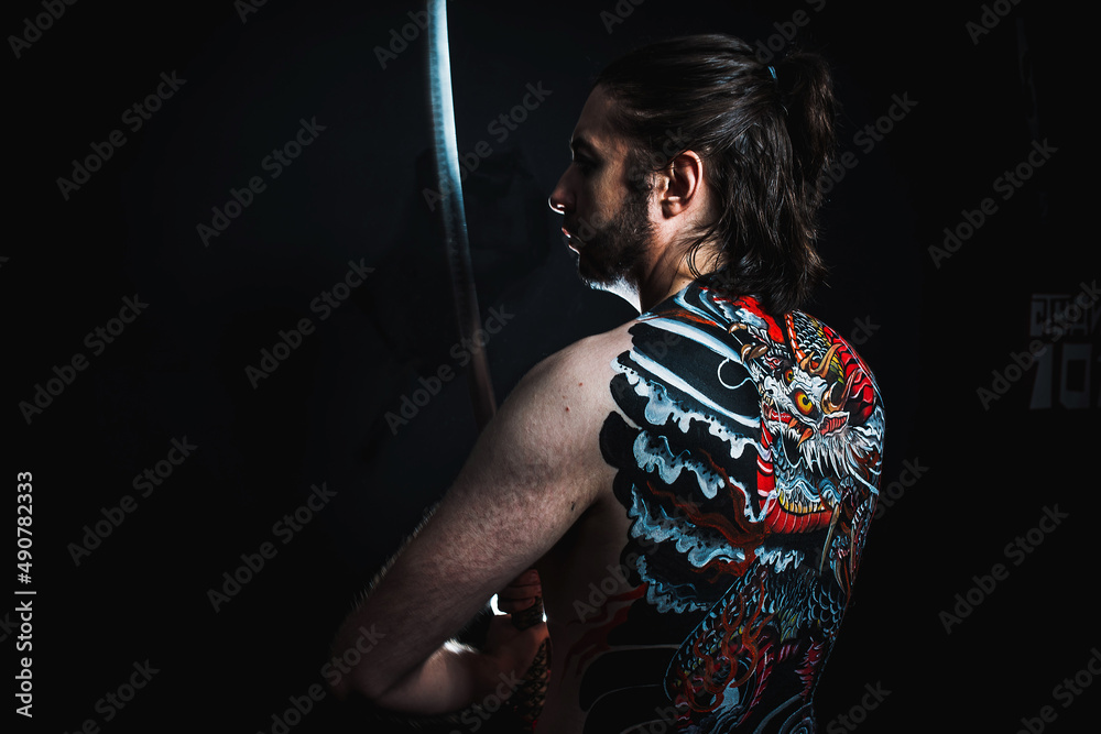 yakuza with dragon tattoo on back Stock Photo | Adobe Stock