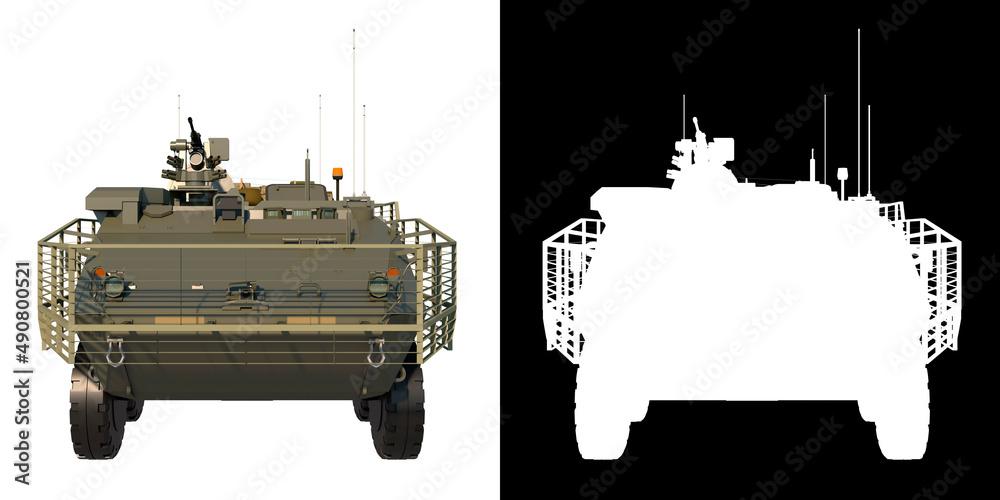 Stryker 2 armored personnel carrier - Front view white background alpha ...