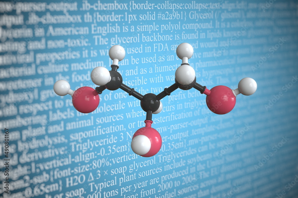 Glycerol scientific molecular model, 3D rendering Stock Illustration ...