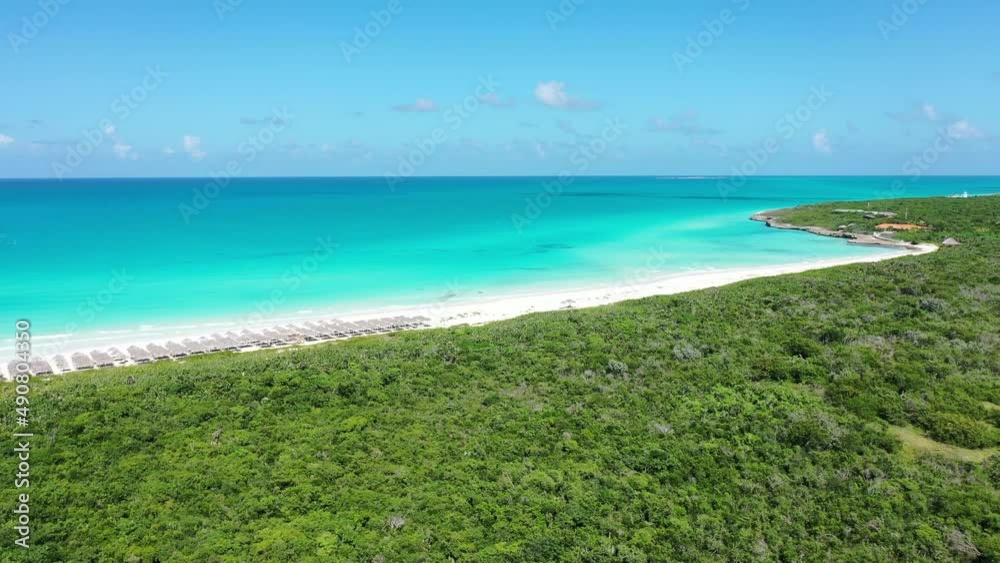 Cuba Cayo Santa Maria beach drone aerial 4K white sand shot cayo coco ...