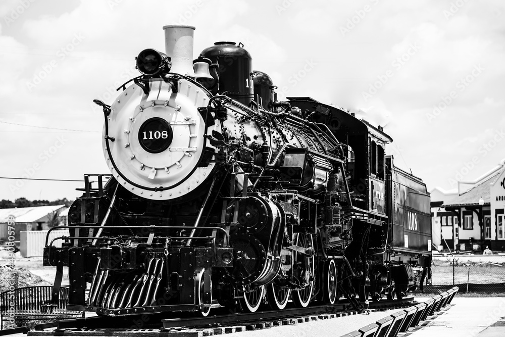 Grayscale shot of a train with steam engine on railroad Stock Photo ...