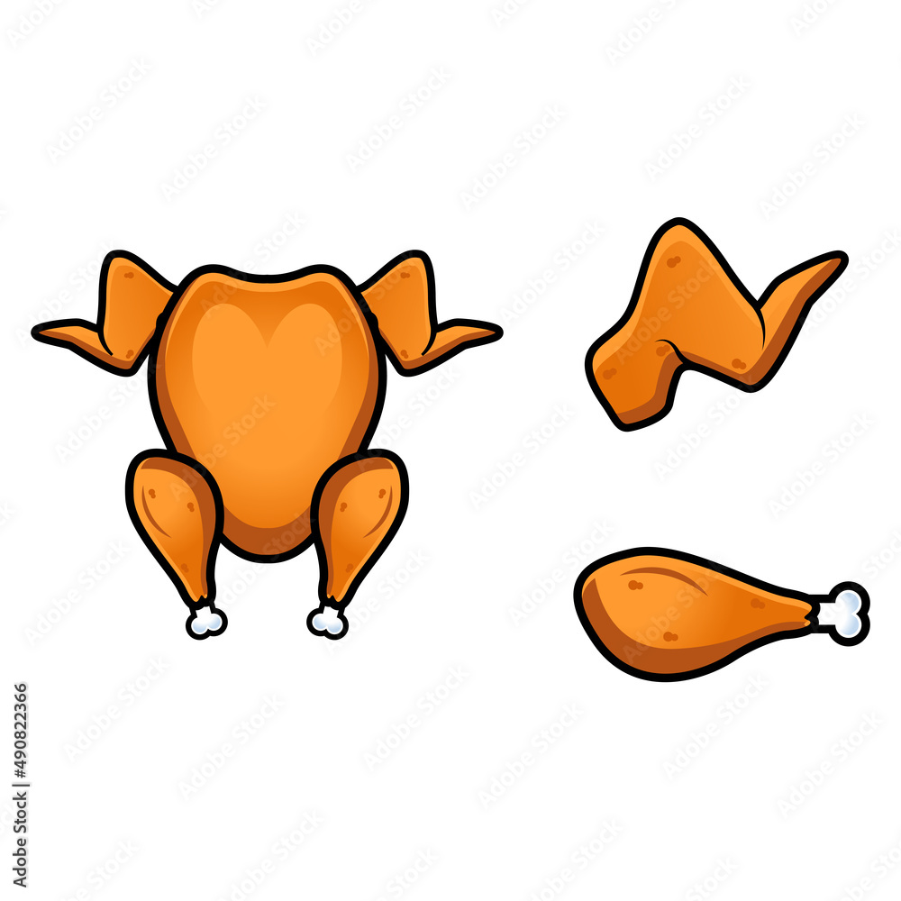 fried chicken cartoon illustration collection set Stock Vector | Adobe ...