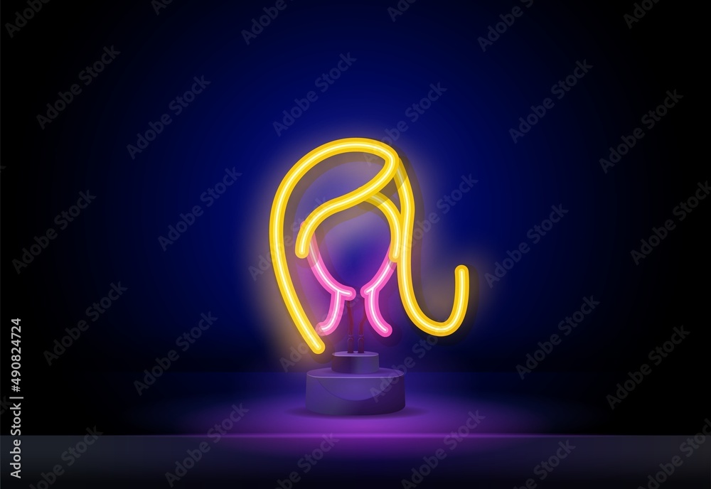 neon profile picture faceless avatar. Womens hairstyle neon sign ...
