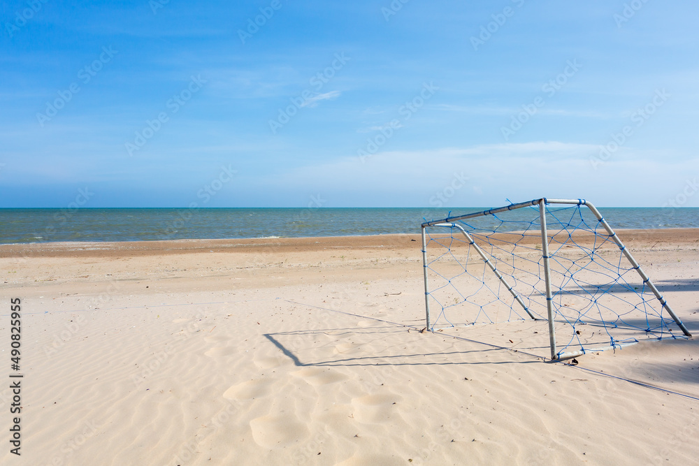 Beach football goal under blue sky ,Goal football or soccer on the ...