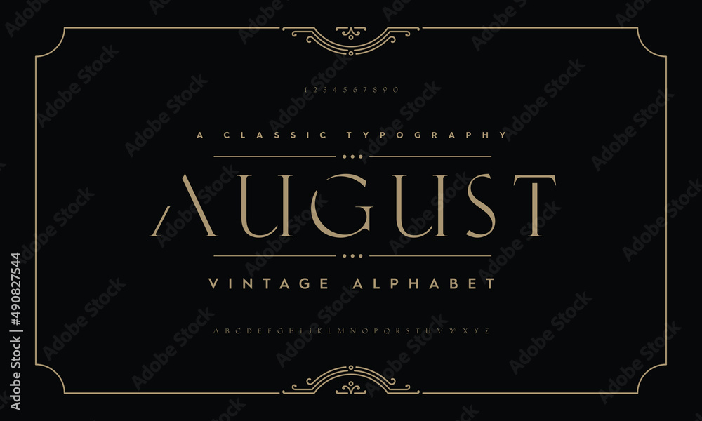 Classic elegant typography. Alphabet and numbering uppercase. Vector ...