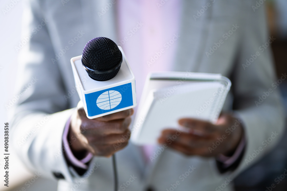 Journalist Report Interview. New Broadcasting Reporter Stock Photo ...