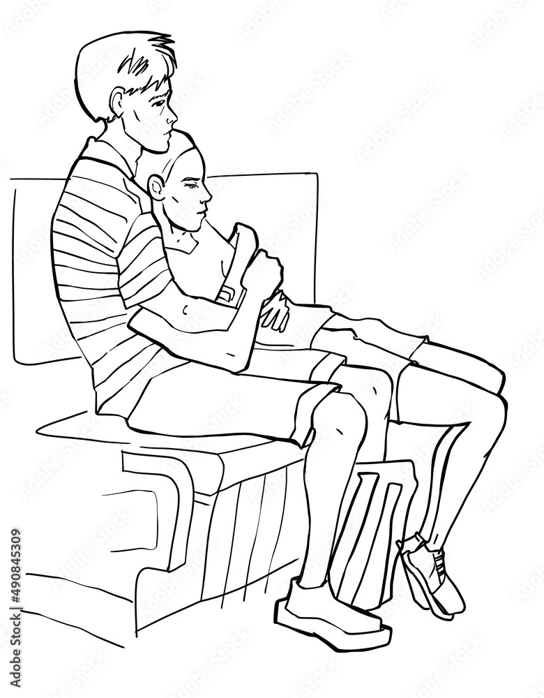 Linear drawing loving couple hugging. Hand drawn sketch linear ...