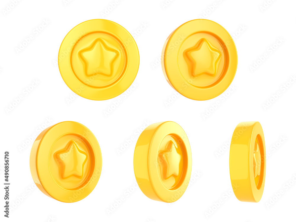 Coin rotation set to animation. Cartoon gold coins 3D illustration included alpha channel for ...
