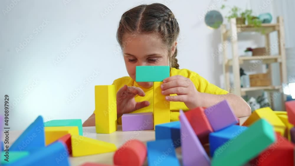 child play with cubes a toys blocks. childhood kindergarten kid happy ...