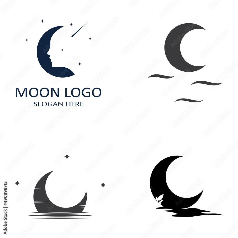 full moon and half moon logo, using logo vector icon concept design and ...