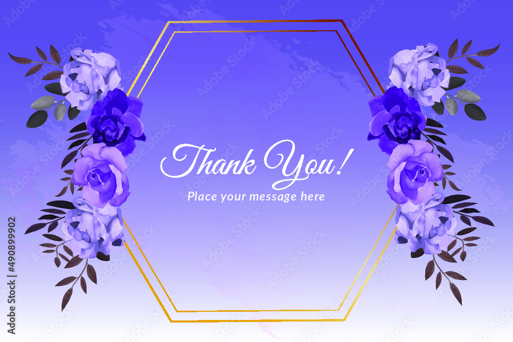 Thank you card with blue roses with watercolor floral frame Free Vector ...