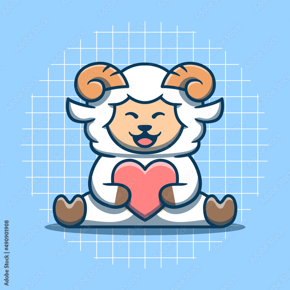 Cute goat character holding heart vector illustration. Flat cartoon ...
