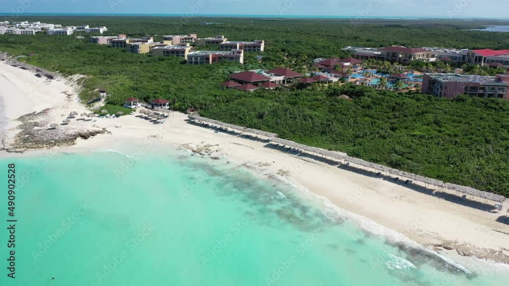 Vidéo Stock Cuba Cayo Santa Maria beach drone aerial 4K white sand shot ...