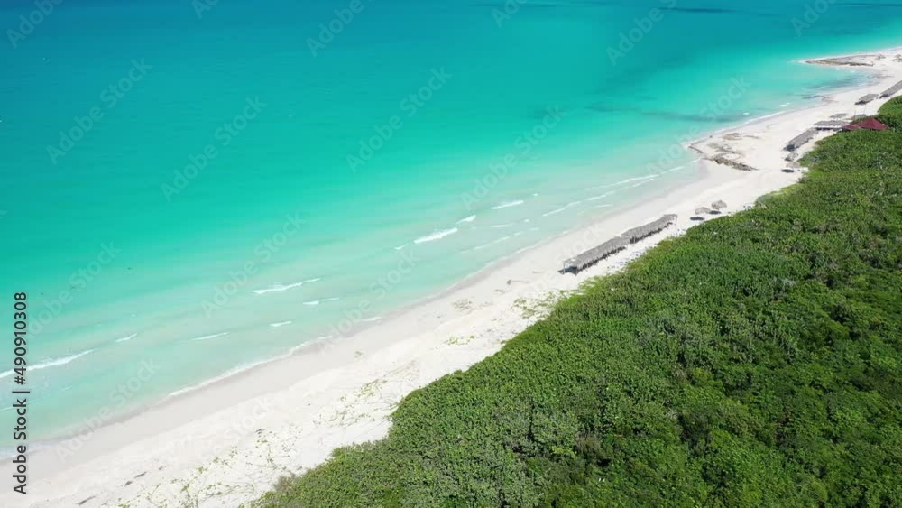 Cuba Cayo Santa Maria beach drone aerial 4K white sand shot cayo coco ...