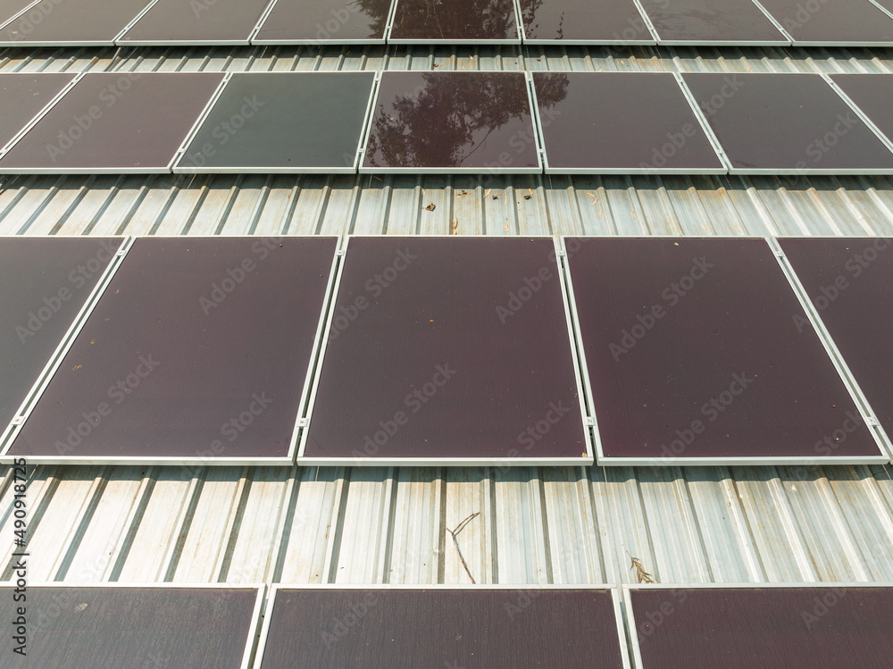 Thin film solar cells or amorphous silicon solar cells on a roof ...