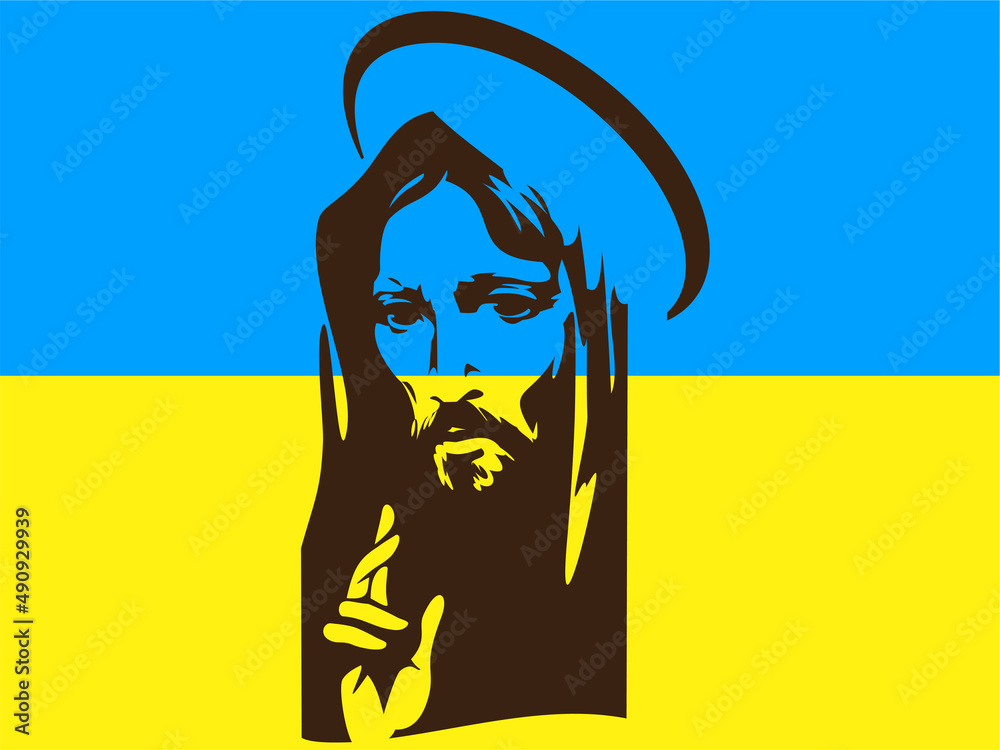 Jesus blessing people of Ukraine. Vector illustration of Jesus and ...