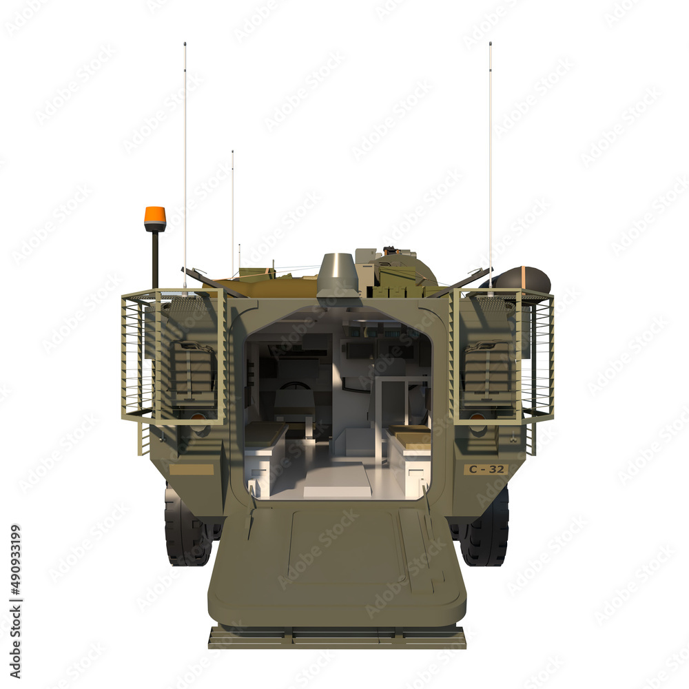 Stryker 2 armored personnel carrier- Back view white background 3D ...