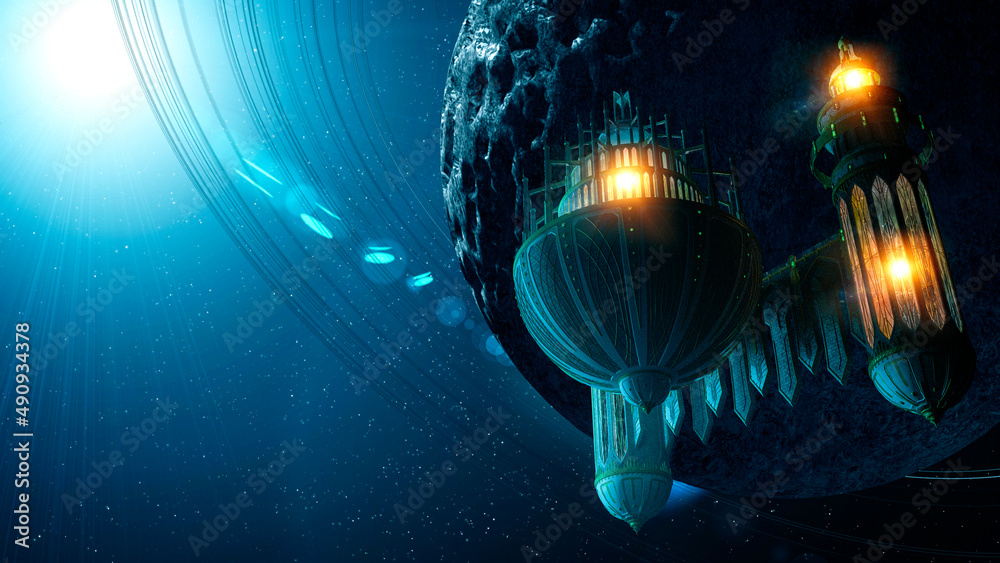 Sci-fi structures, other worlds, floating architectural figure ...