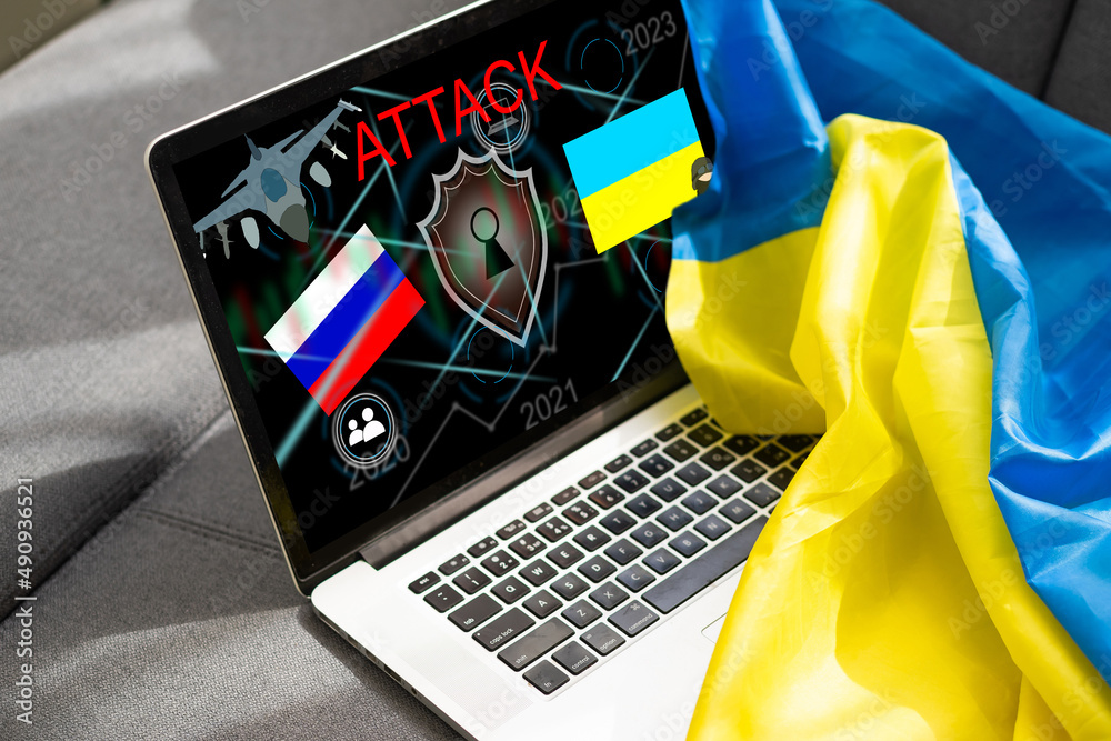 Computer hacker or Cyber attack concept background with Ukraine flag ...