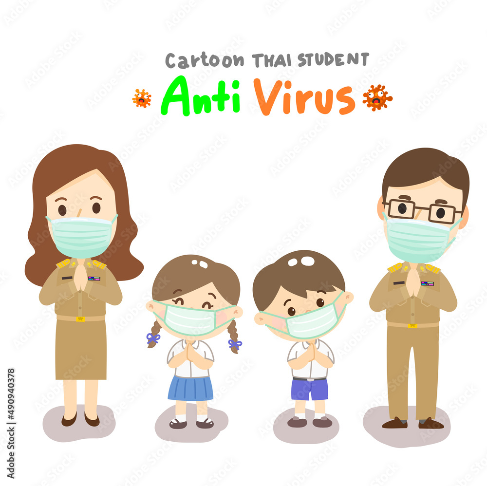 Cartoon wearing mask at school. Stock Vector | Adobe Stock