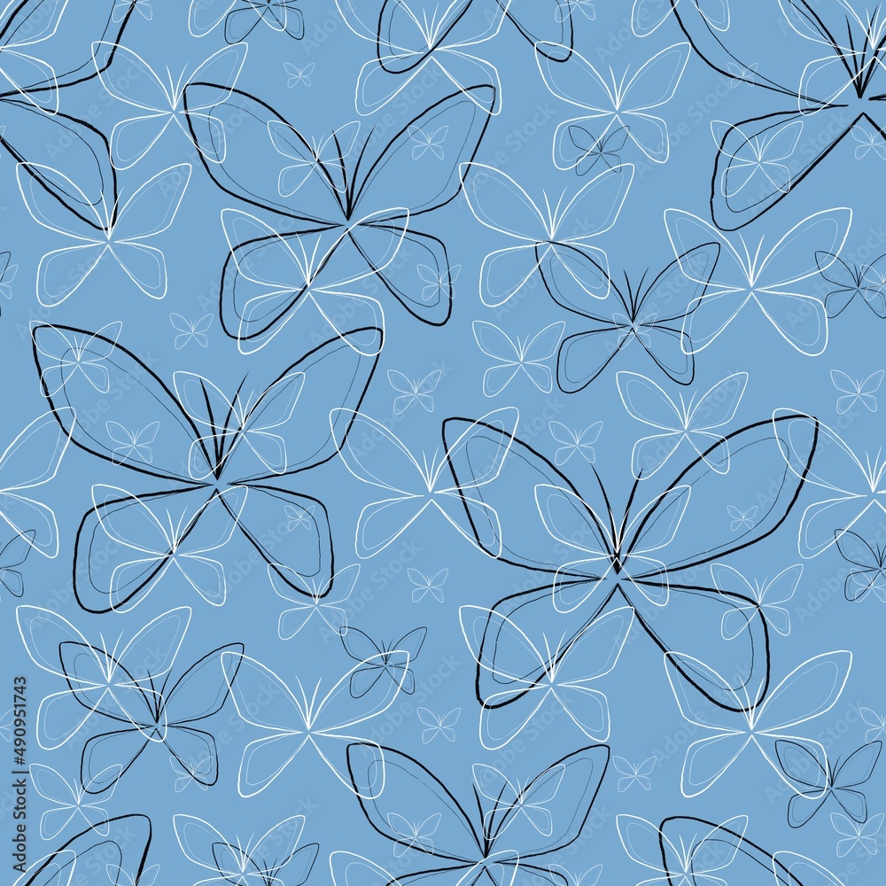 seamless pattern with graphic butterflies. Design for fabric, textile ...