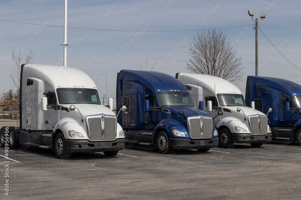 Kenworth Semi Tractor Trailer Trucks on display at a dealership ...