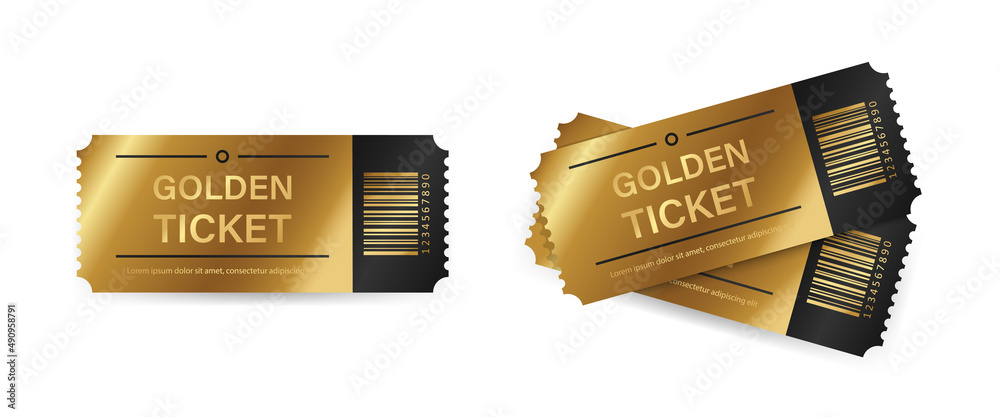 Realistic Golden ticket vector set. Golden vip ticket isolated on white ...