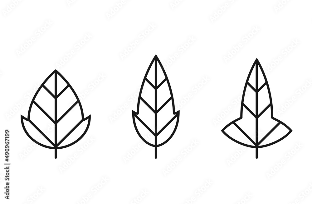 hastate and palmate leaf line icon set. botanical and nature symbol ...