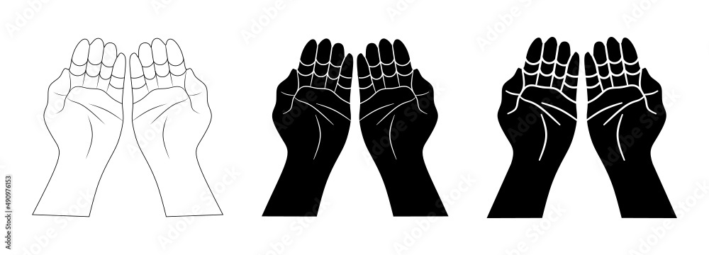 Left and right hand cupped together asking assistance in prayer ...