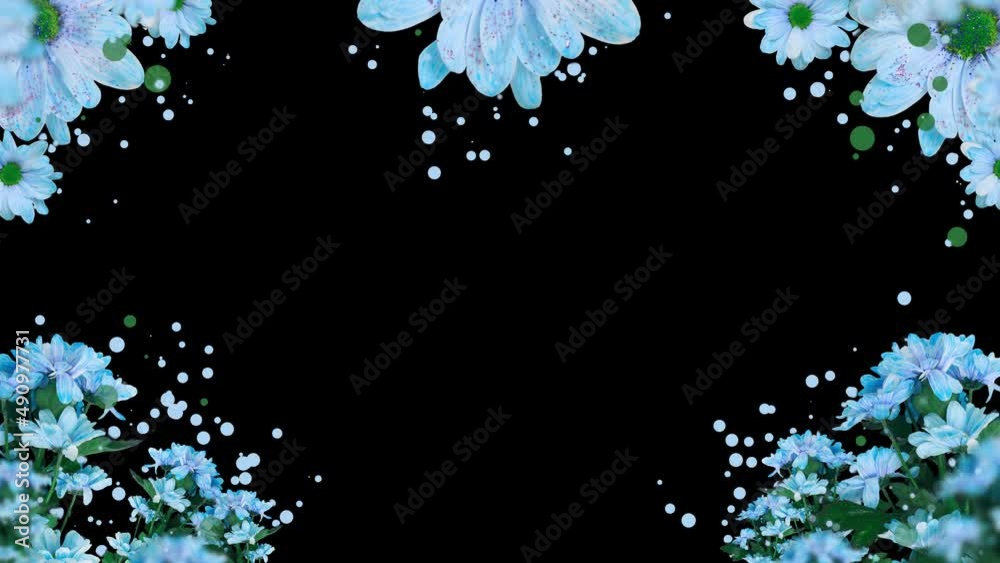Blue flowers with tropical leaves take a shape border. Frame Motion ...