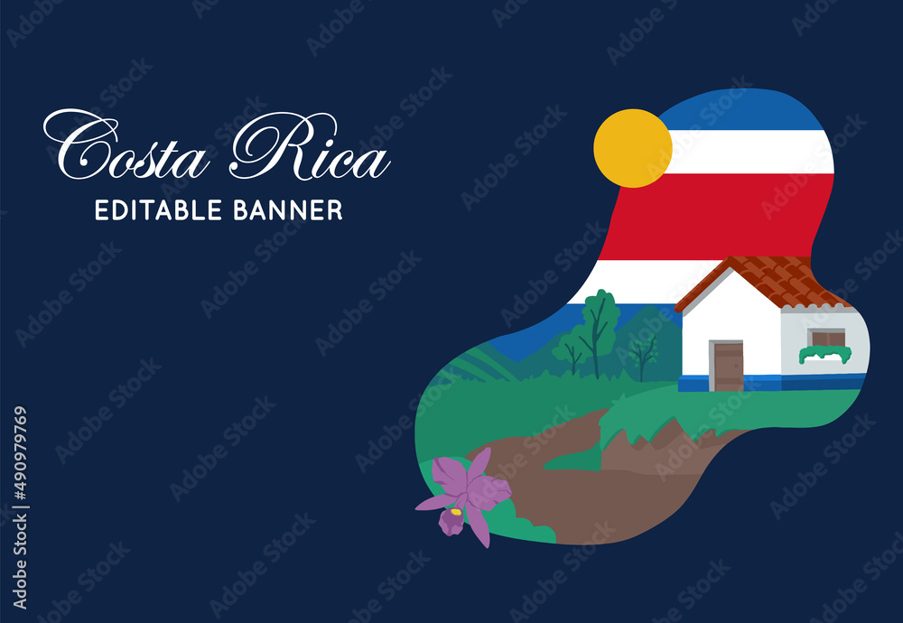 VECTORS. Costa Rica landscape, traditional house, national symbols ...