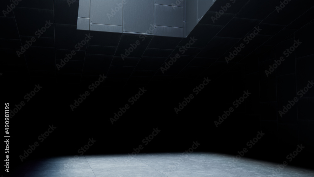 Contemporary Brutalist Interior with Black Cladding Walls and Tiled ...