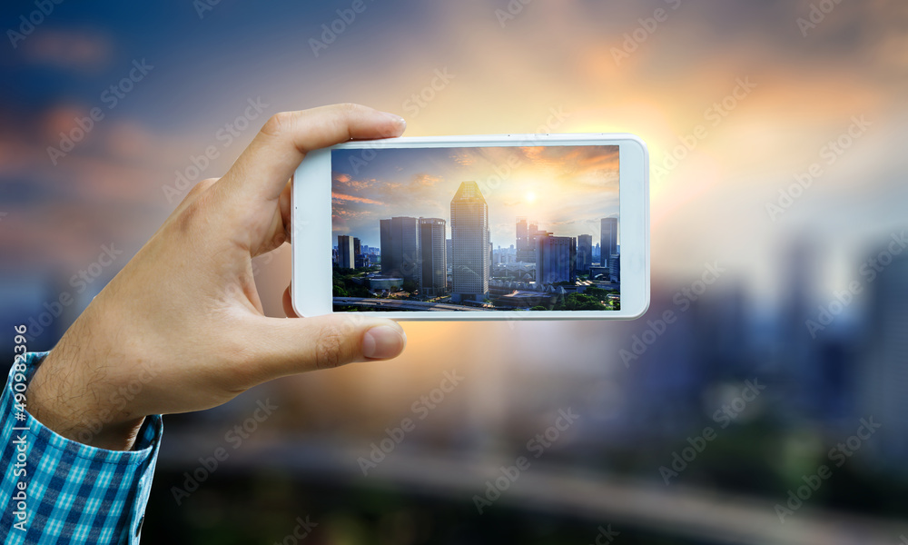 Hand holding smartphone mobile Stock Photo | Adobe Stock