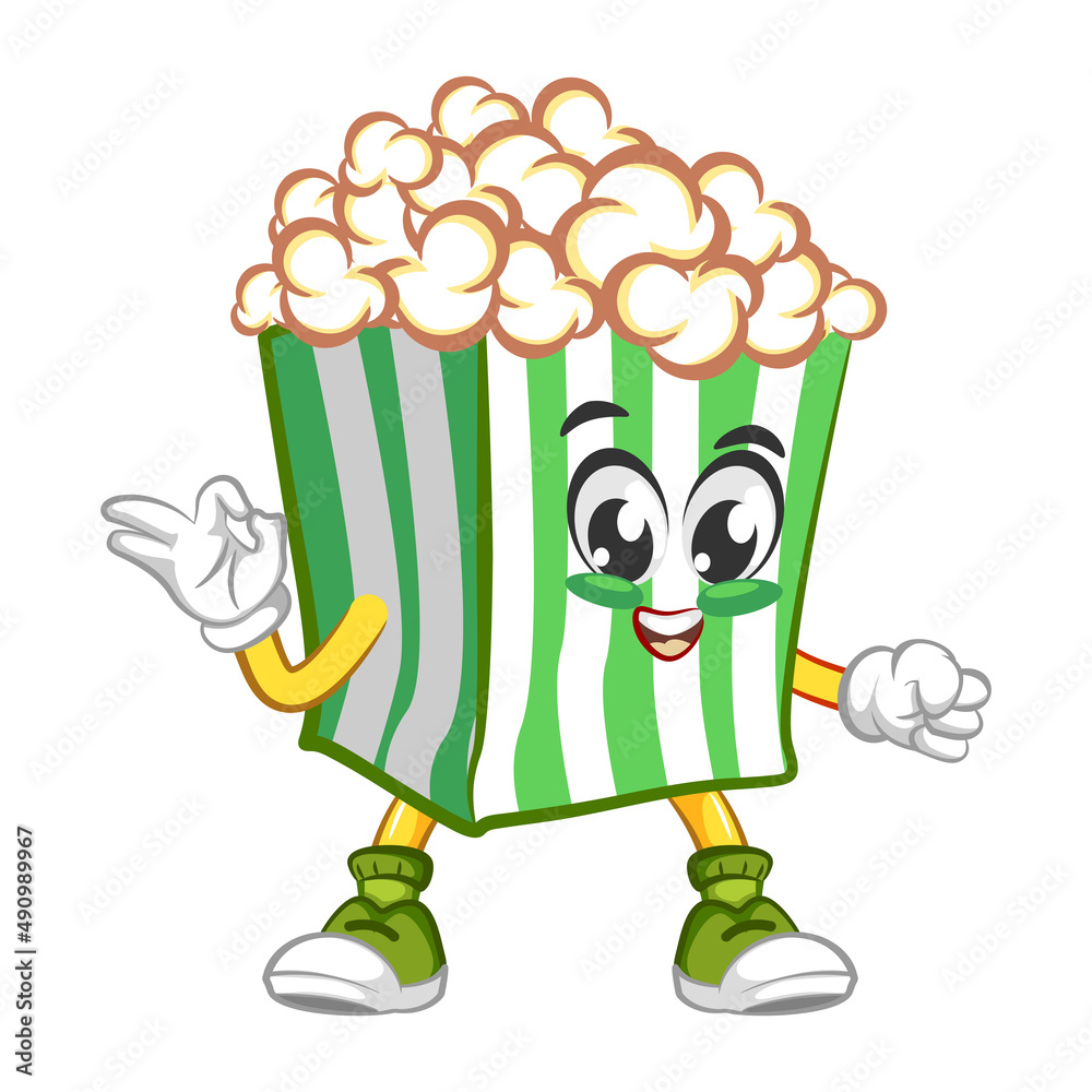 Cute oke popcorn character. Vector hand drawn cartoon kawaii mascot ...