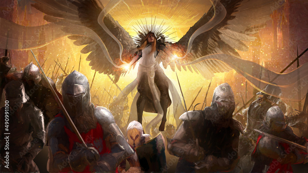 the angel woman heals and inspires an army of knights in armor to ...