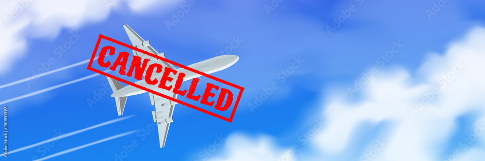 cancelled flights stamp airplane in the sky banner with copy space ...