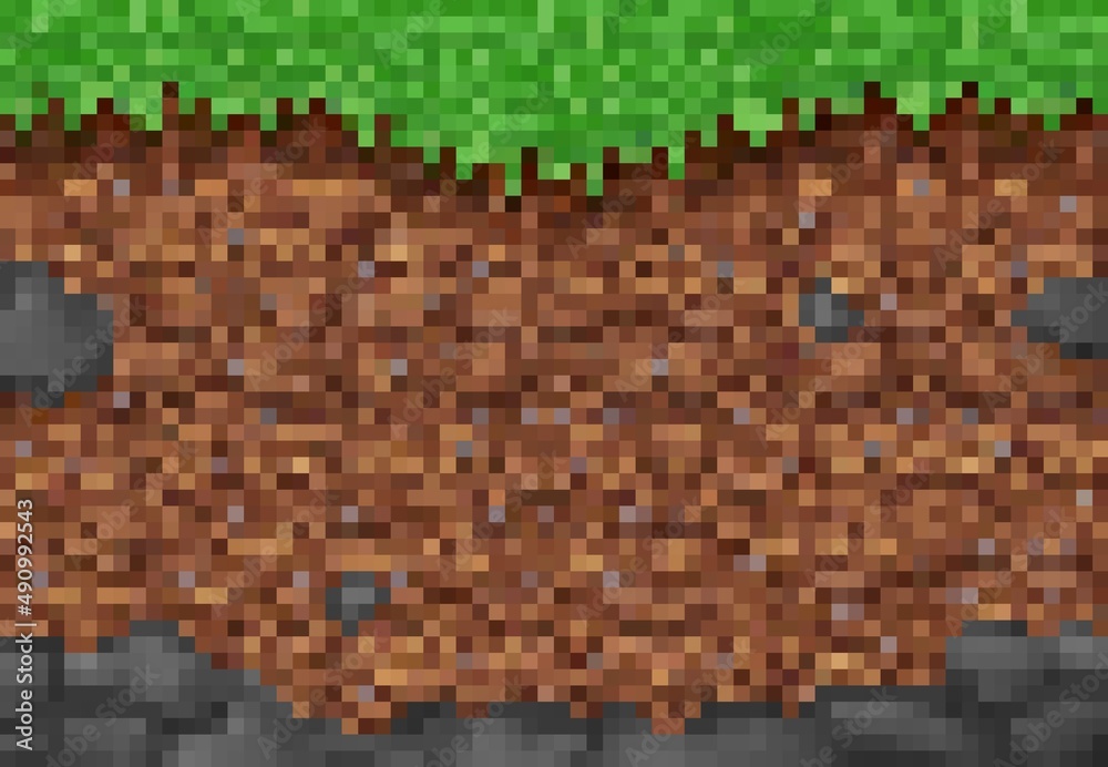 Pixel game background, cubic pixel grass and ground blocks pattern ...